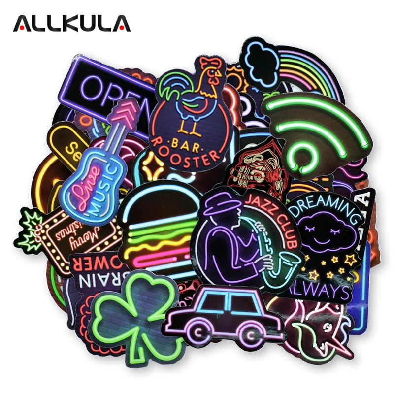 50pcs Neon Sign Stickers Funny Kids Toy Sticker for DIY Luggage Laptop ...