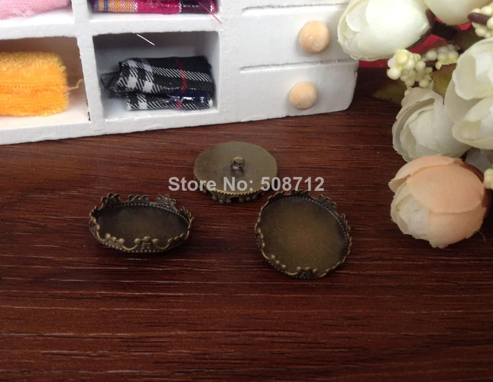 Free shipping!!! 200pcs 20mm Brass button bezel with round crown edged ...