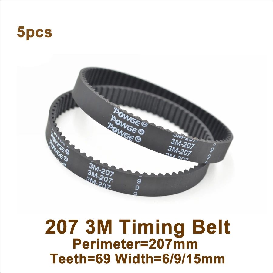 POWGE 207 3M Timing Belt Teeth=69 Width=6/9/15mm Length=207mm HTD3M Closed-Loop Synchronous Belt ...