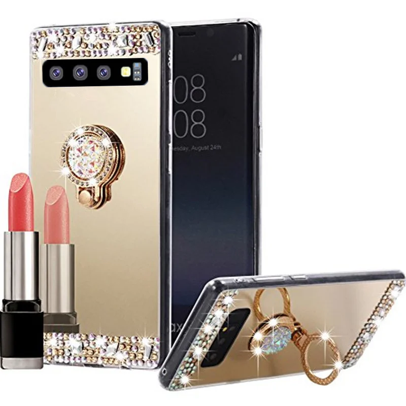 For Samsung Galaxy S10 Plus S20 Phone Case Women Mirror Ring Back Cover ...
