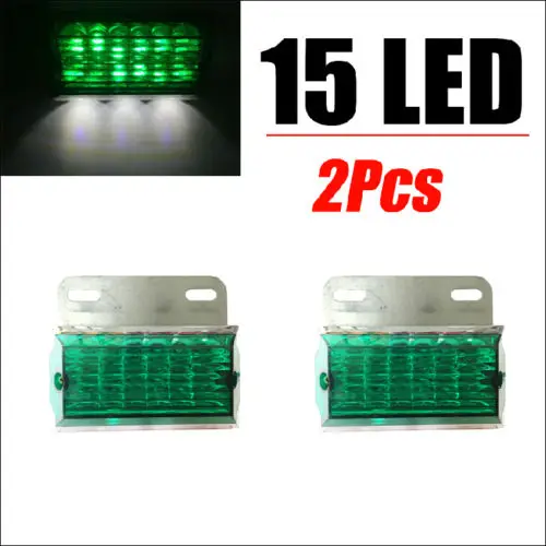 2x 15 LED Green LED Side Marker Cab Light Clearance Bulb Truck Bus ...
