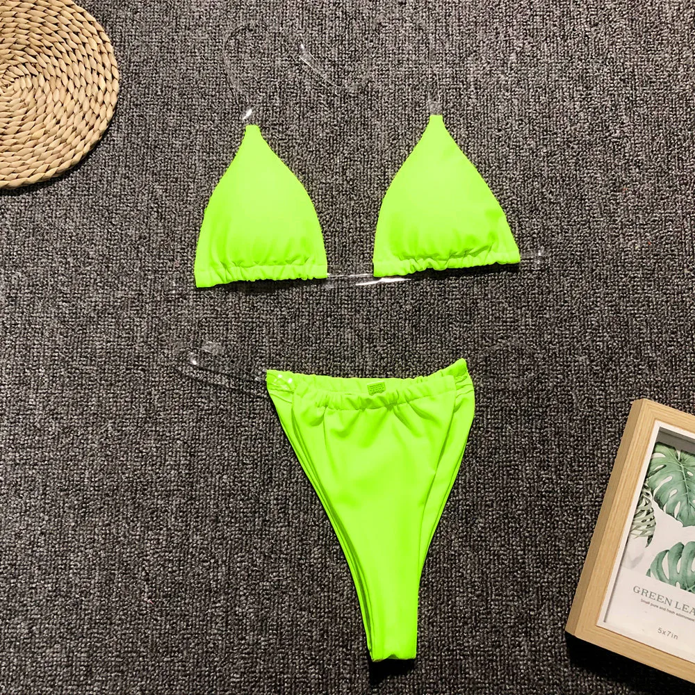 Transparent Micro Bikini Neon Thong Bikini Sexy Swimsuit Women Swimwear ...