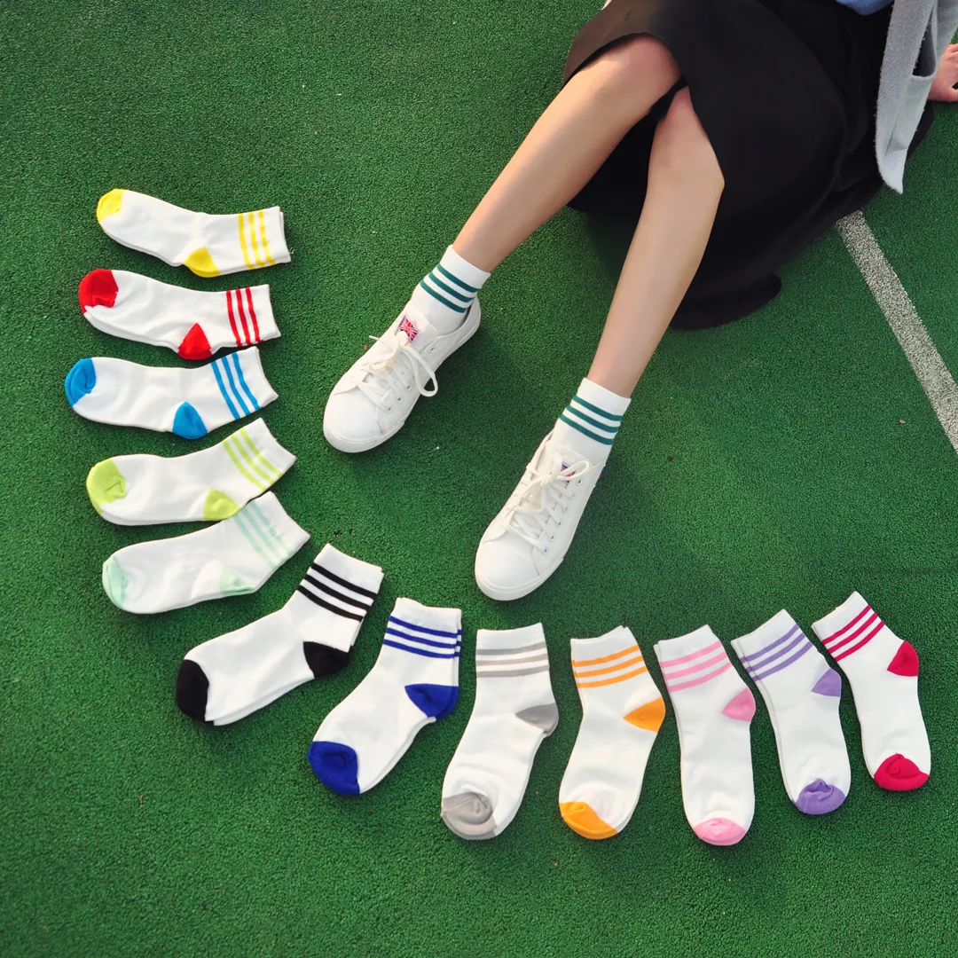 Jellpe 5pairs/lot fashion Preppy Style Socks Woman Cotton Female Socks All Match Two Stripe ...