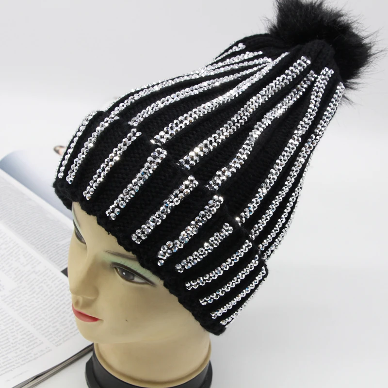 Acrylic adult women knitted beanie with all over crystal 2018 Best ...