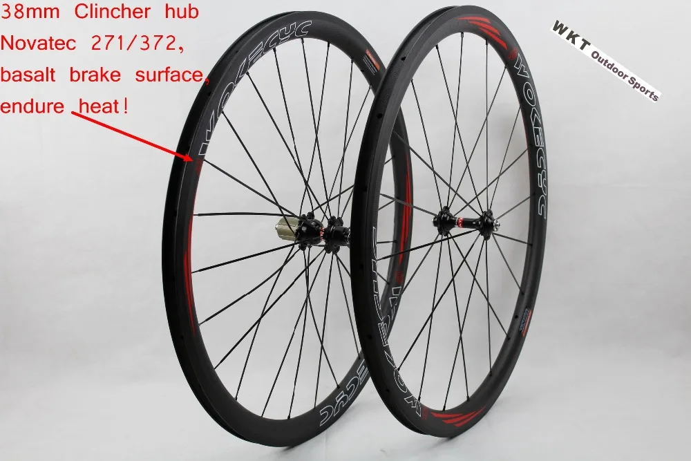 Carbon fiber 38mm clincher wheelset 3k glossy wheel with black color ...