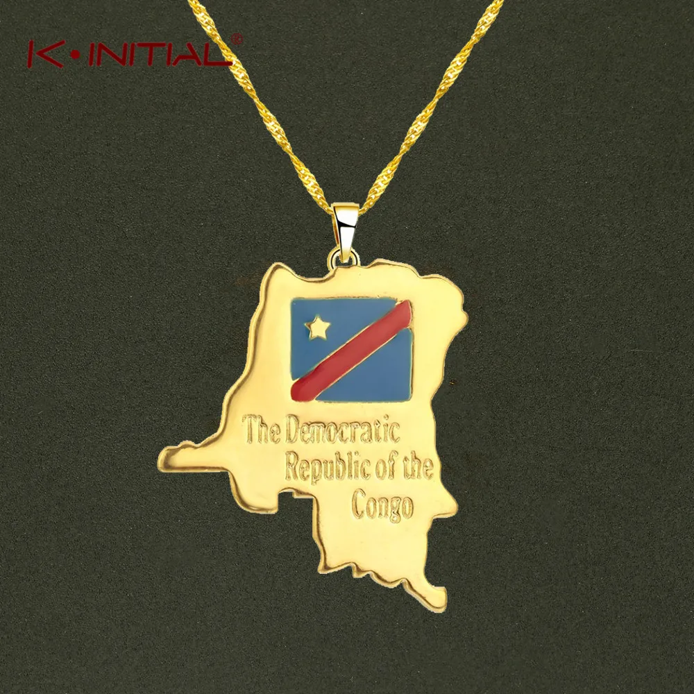 Kinitial Fashion Republic of the Congo Map Pendants Necklaces for Congo ...