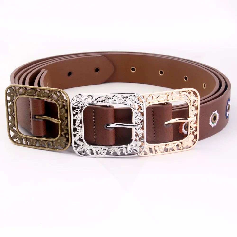 Pu Leather Old Fashion Brand Designer Belts for Women Square Pin Buckle ...