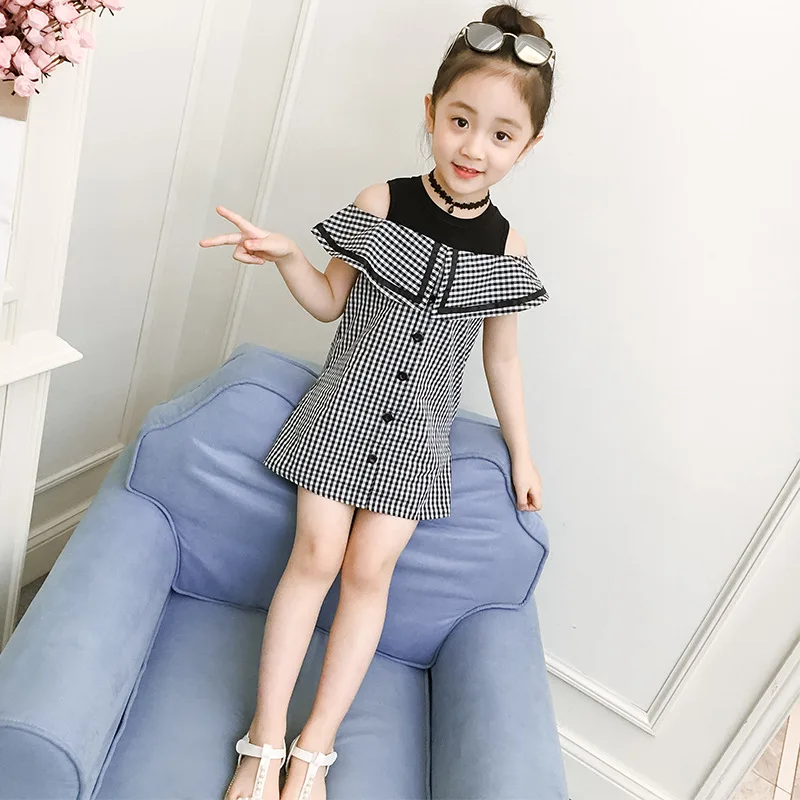 Dresses for Girls Summer Plaid Dresses for Girls Kids Off Shoulder ...