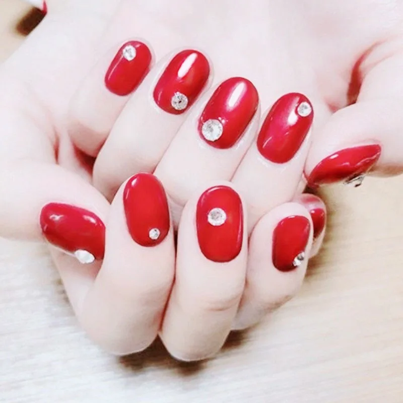 24pcs/Set Pretty Rhinestone Bride Nail Art Tips Round Head Short Pre ...