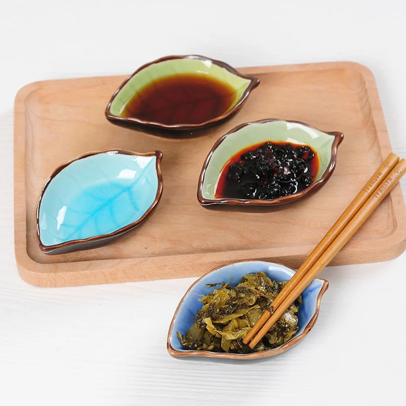 Ceramic Seasoning Plate Leaf shape Chinese HandCraft Snack Sauce Relish ...