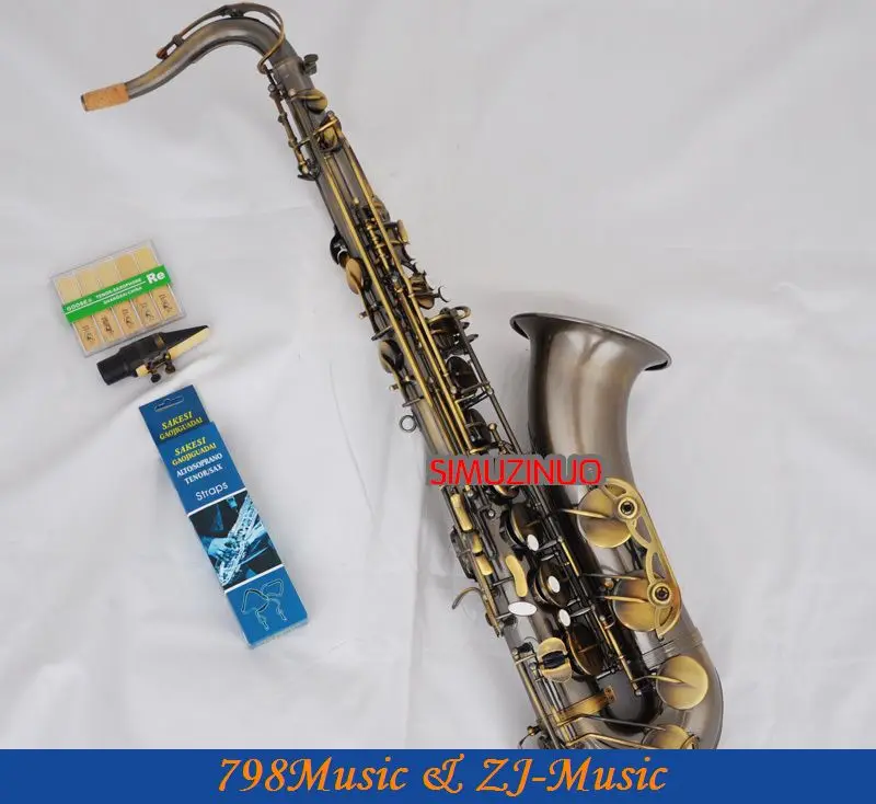 Professional-Antique-Brass-Tenor-Saxophone-Bb-Sax-High-F-With-10pc ...