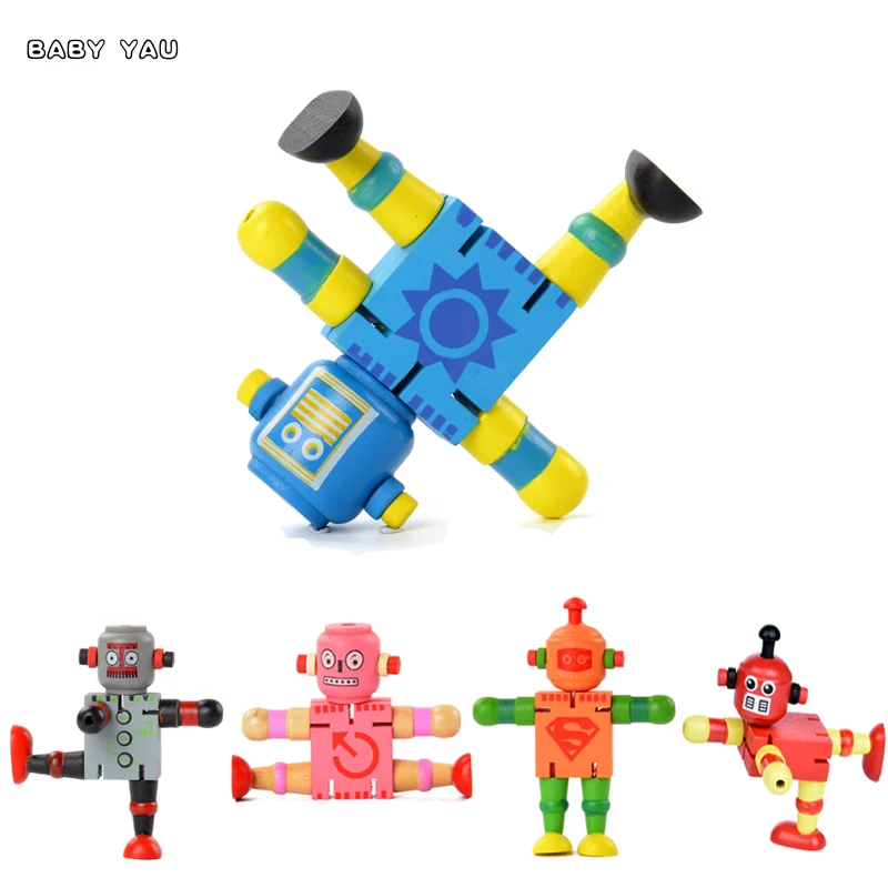 New Wooden Transformer Toy Robot Shaped Children Funny Action Figure ...