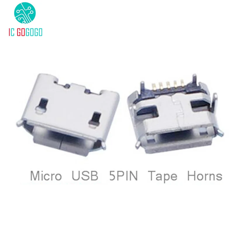 10 piezas Micro USB 5 P USB hembra cinta cuernos 5Pin USB soldadura macho adaptador conector ...