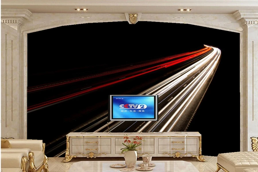 Custom Murals,roads Night Motion Wallpaper,living Room Tv Background ...