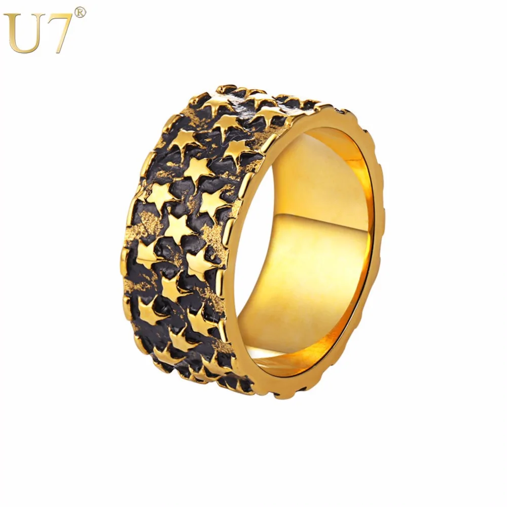 U7 8mm Big Band Ring Gold Color Stainless Steel Rock Punk Streetwear ...