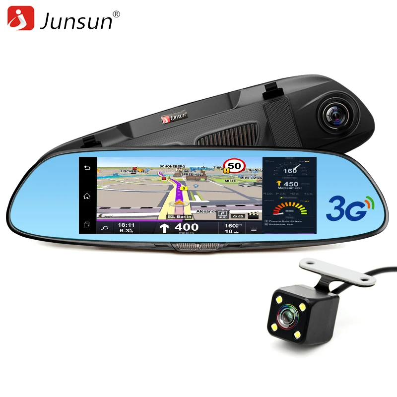 Junsun 7" 3g Car Camera Dvr Gps Bluetooth Dual Lens Rearview Mirror ...
