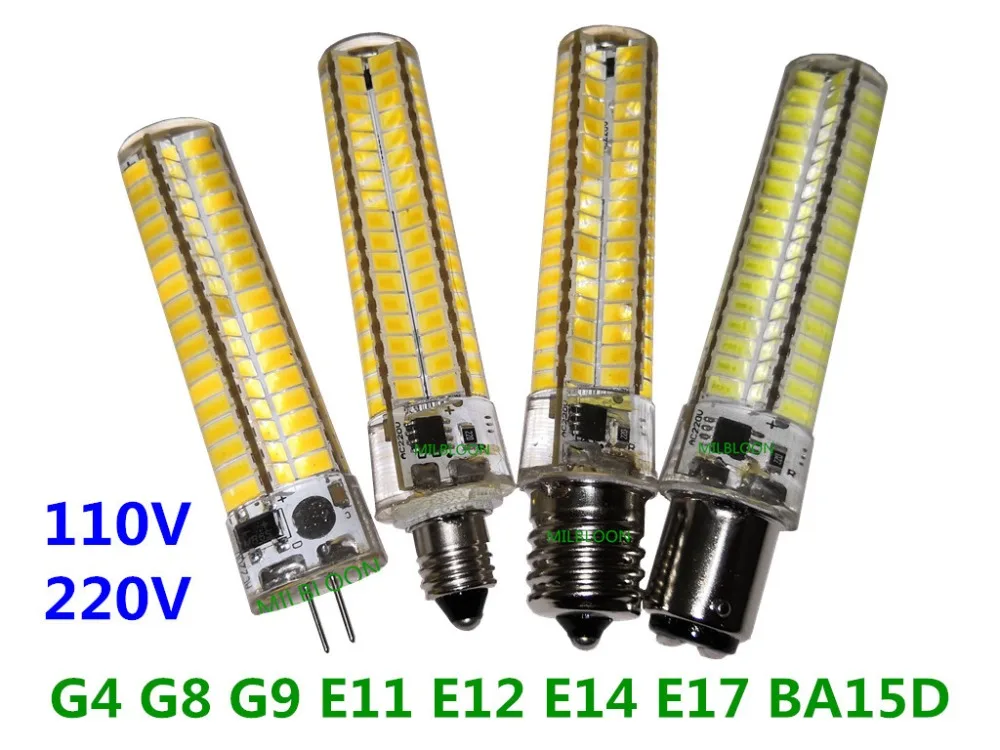 Dimmable LED E11 E12 E14 E17 G4 G8 G9 BA15D 220V 110V 5730-136smd high power 5w corn silicone ...