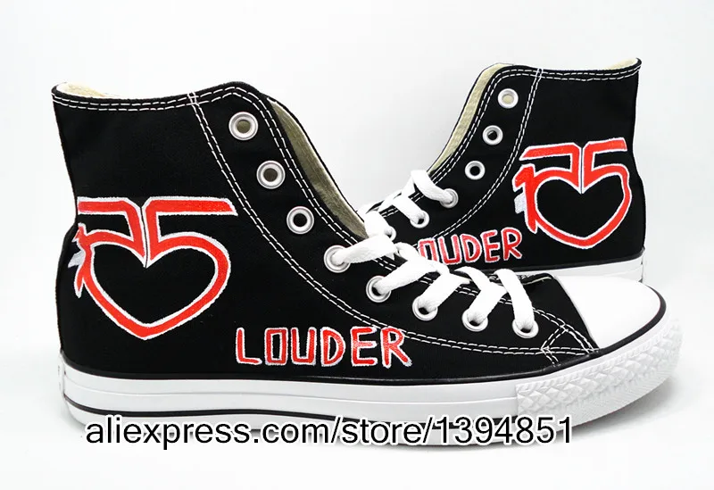 R5 Band Louder Logo Music Shoes Hand Painted Casual High Top Canvas ...