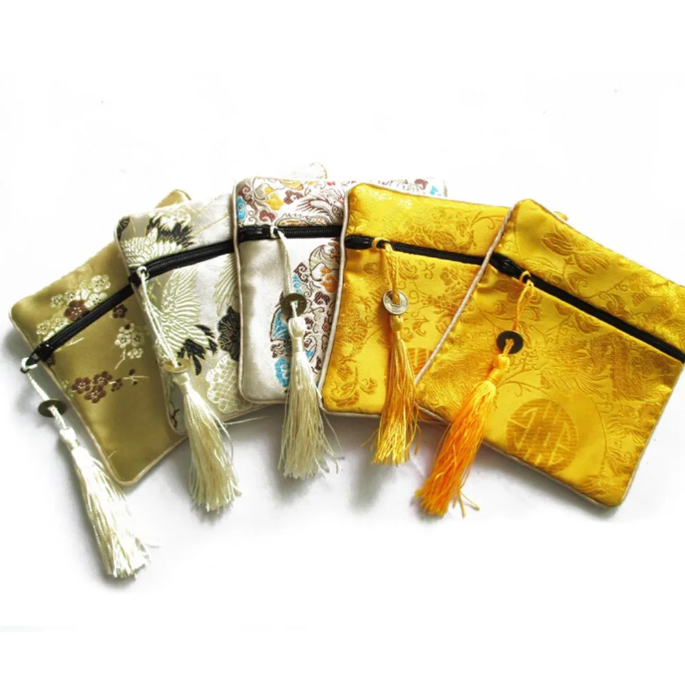 10pcs Small Flower Tassel Silk Square Jewelry Pouches Chinese Zipper ... 10pcs Small Flower Tassel Silk Square Jewelry Pouches Chinese Zipper ...