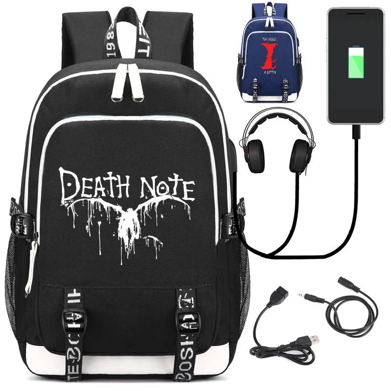 Death Note Backpack with USB Charging Port and Lock &Headphone ...