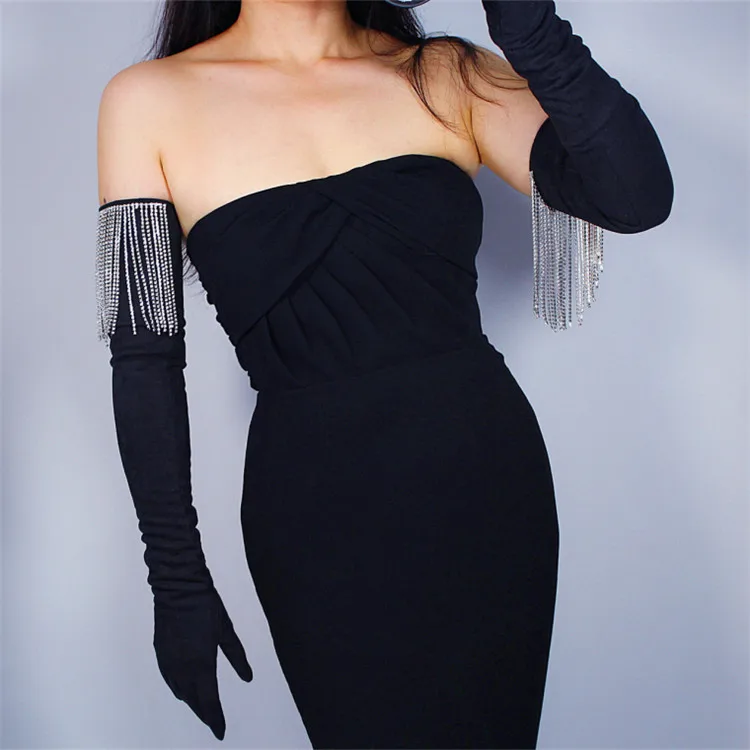 Luxurious Tassel Rhinestone Chain Long Gloves - Queerks™