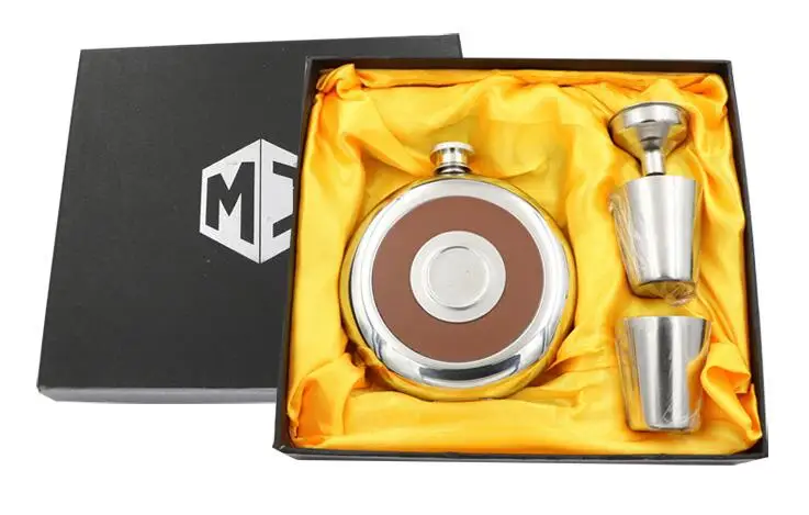 5sets 5oz Stainless Steel Round Whiskey Flask Cup Embeded Mini Alcohol ...