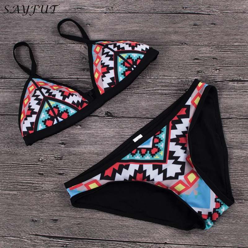 Sayfut Sexy Colorful Print Biquini Swim Bathing Suit Plus Size Swimwear