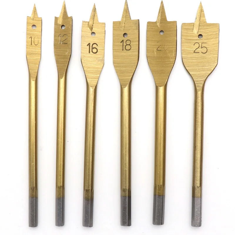 6 Pcs 10 12 16 18 20 25mm Titanium Plated Woodworking Flat Drill Wood 6 Pcs 10 12 16 18 20 25mm Titanium Plated Woodworking Flat Drill Wood