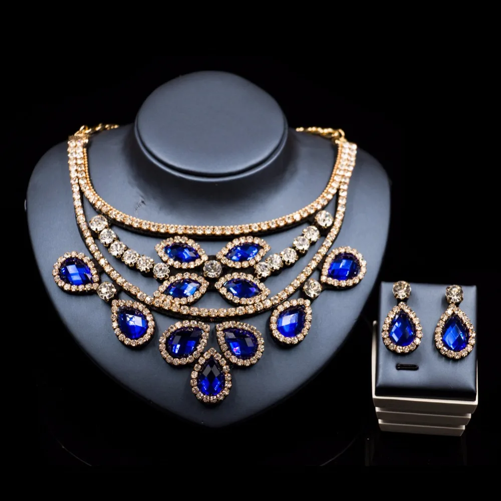 Wedding Bridal Crystal Jewelry Set For Women Fashion Gold Color Pendant ...