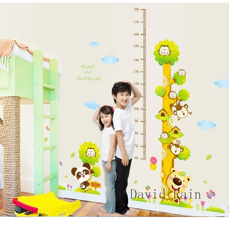 Tree height stickers baby kids room Measuring feet ruler cartoon animal ...