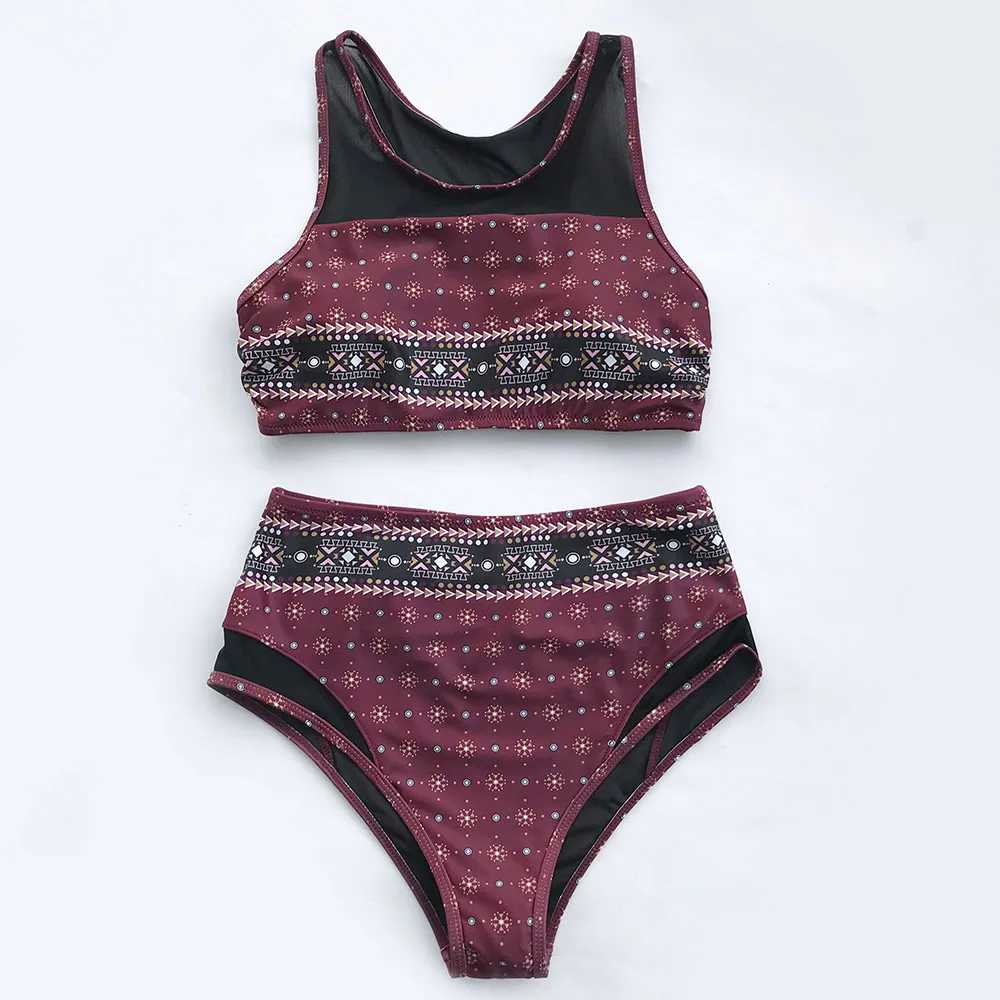 Cupshe Peach Latte Mesh Bikini Set High Waisted Swimsuit Bathing Suit