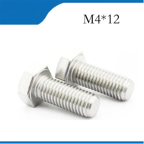 Free shipping50pcs/Lot DIN933 M4x12 mm M4*12 mm 304 Stainless Steel hex ...