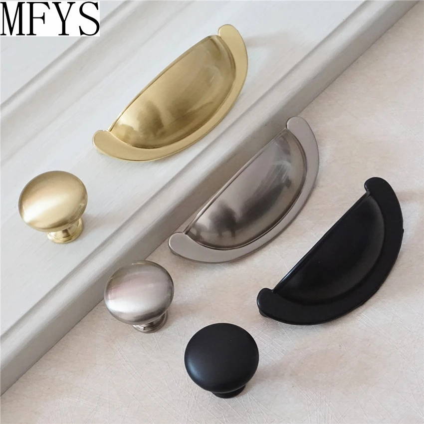 3'' Brushed Brass Gold Drawer Knobs Pull Handles Black Cup Bin Shell ...
