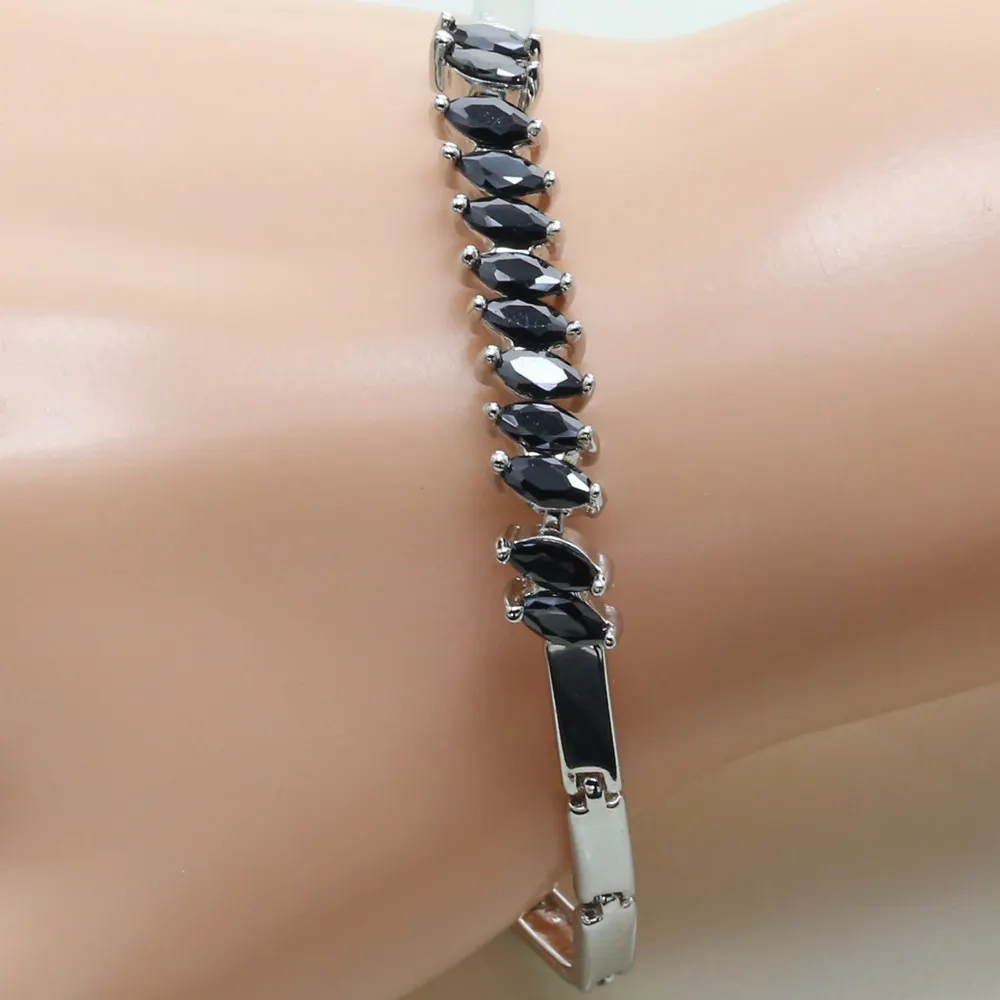 J112E Charm Bracelet Jewelry women Silver Plated package insert black ...