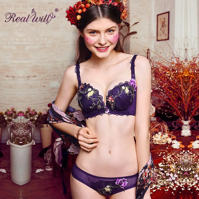 Realwill Sexy Bra And Underwear Set Embroidery Push Up Bra Underwear Set Ladies Women Bralette ...