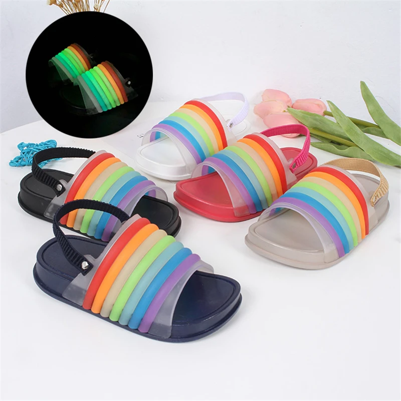 Mini Helisha Luminous Rainbow Stripe Style 온 아이는 Fashion PVC Shoes 아이 ...
