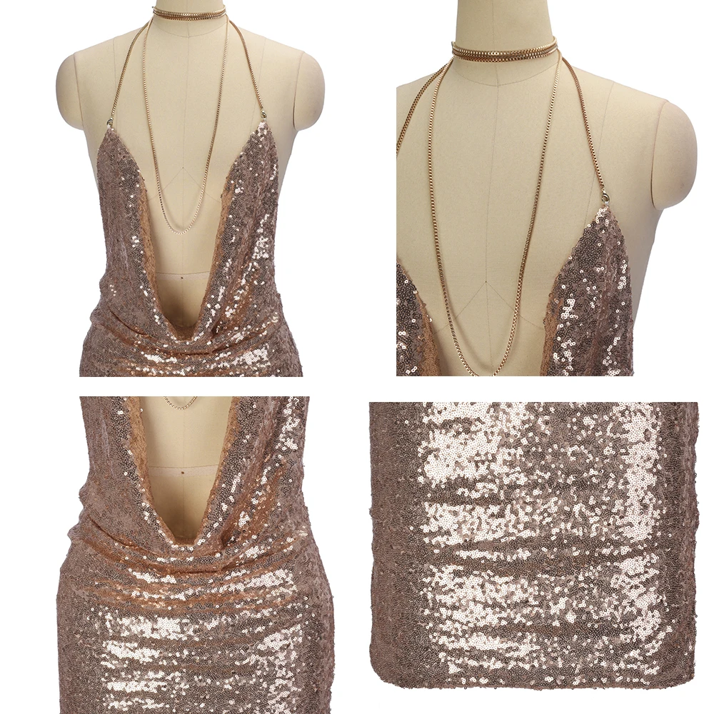 מוצר - 2017 RUIYIGE Backless Deep V Sequin Sexy Boho Women black Sarty ...