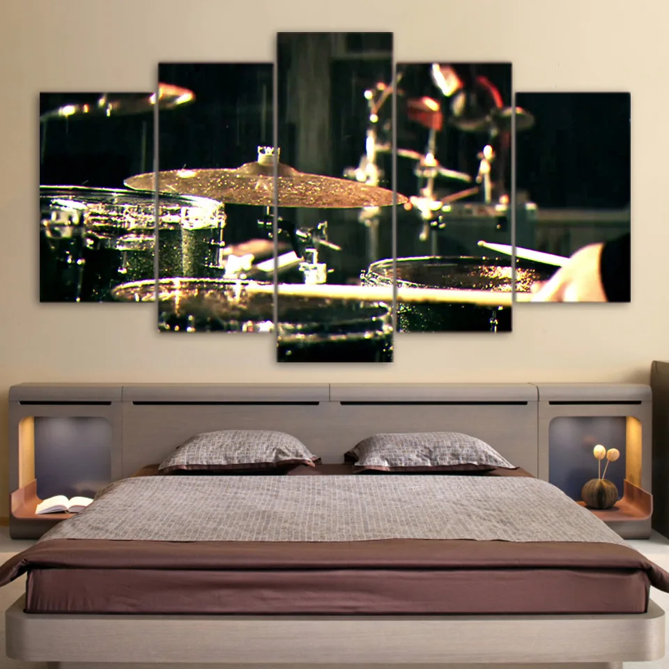 5 Pieces Canvas Paintings Printed Drummms Musical Instruments Wall Art ...