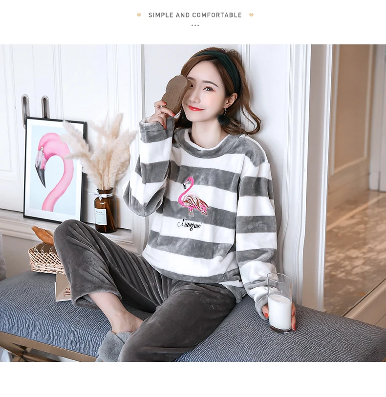 Winter Women Sleepwear Pyjama Suit Thick Warm Cute Sleeping Clothes ...