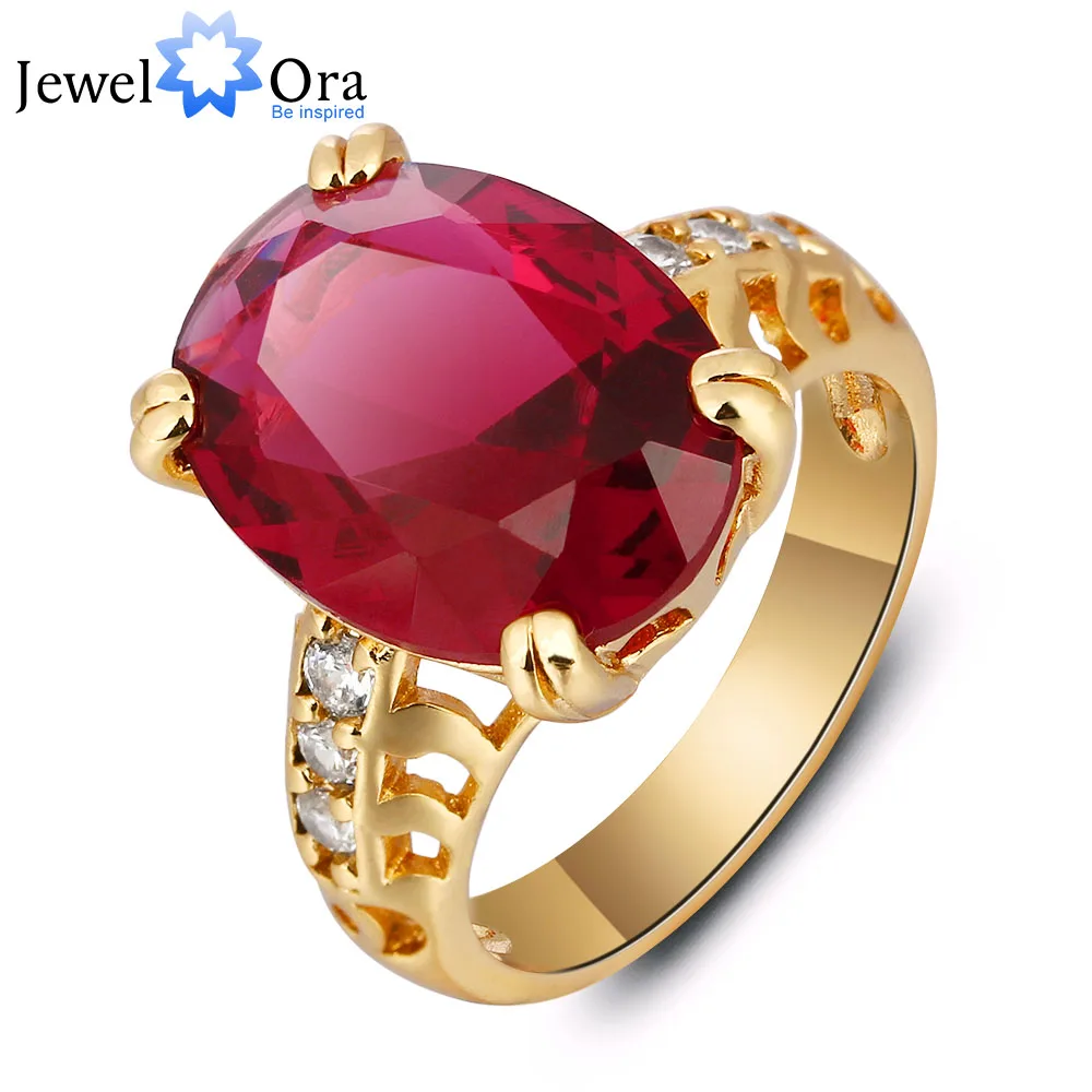 16mm Broadside Oval Red Stone Women Ring Trendy Jewelry Gold Color ...