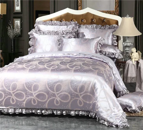 Korean Style 4 6pcs Luxury Silk Cotton Satin Jacquard Bedclothes