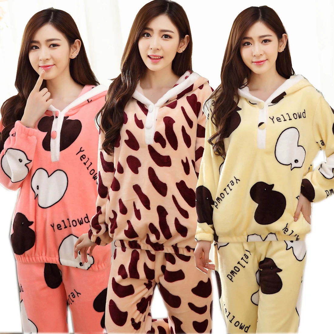 Shirts and Pants Warm Women Pajamas suits sets Sleepwear Home Foot ...