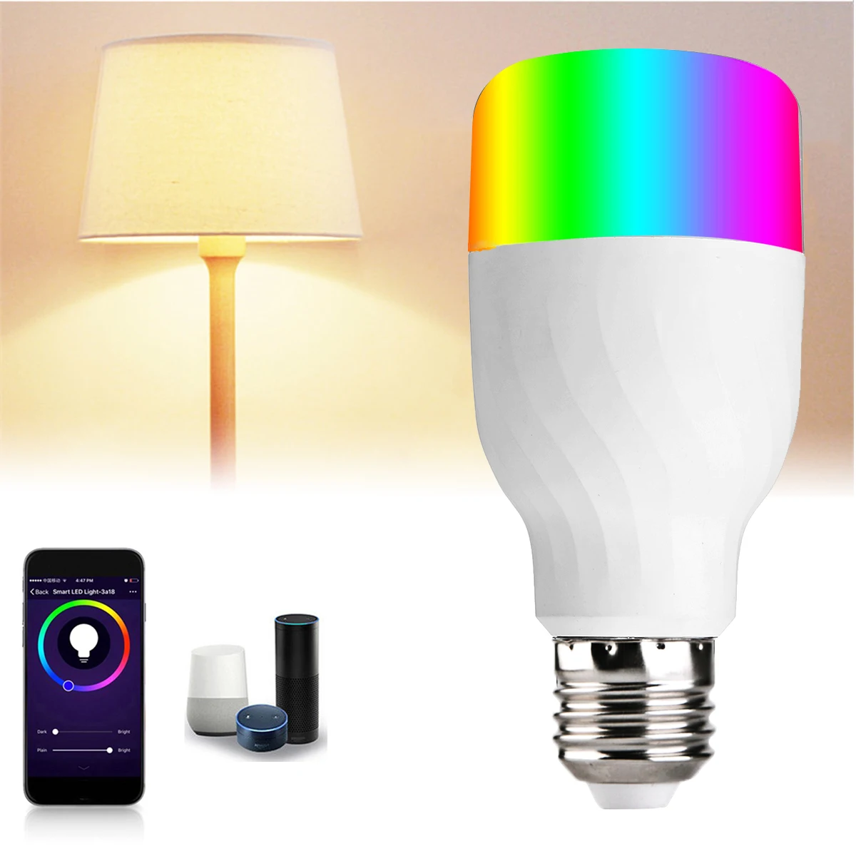 E27 7W Dimmable RGBW WIFI APP Control LED Smart Light Bulb for Home ...