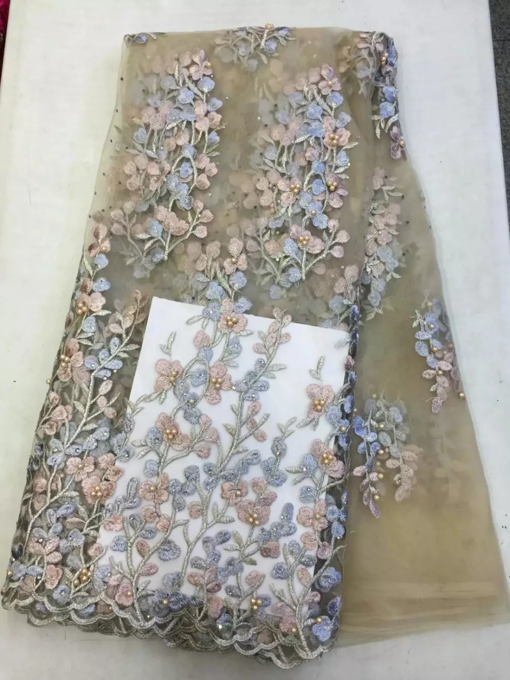 2017 Small floral 3D soft net lace fabric flower luxury handmade beaded ...