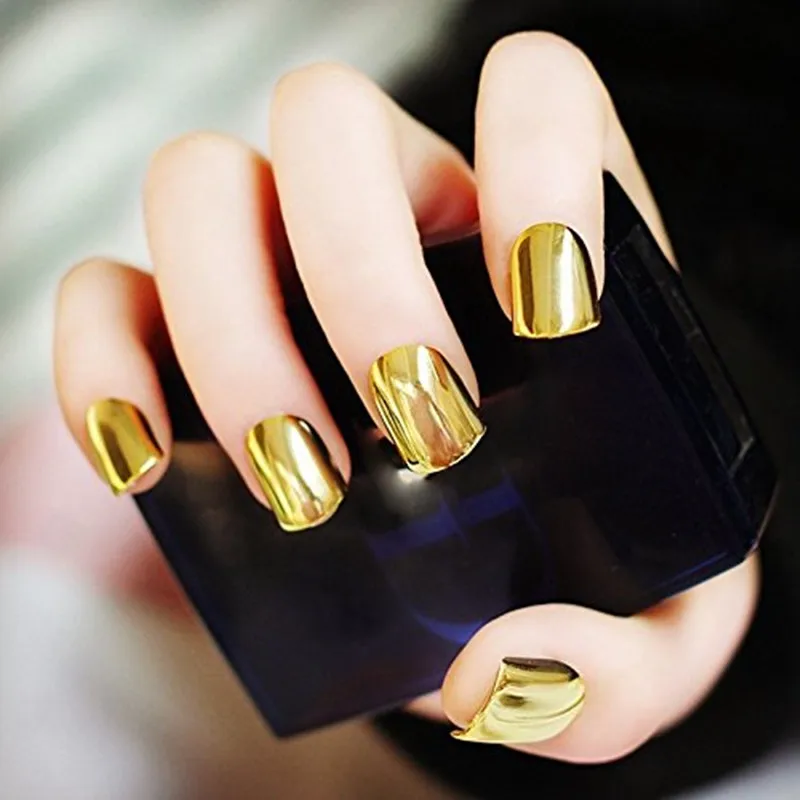 False French Metallic Nail Tips Acrylic Mirror Shine Surface Silver