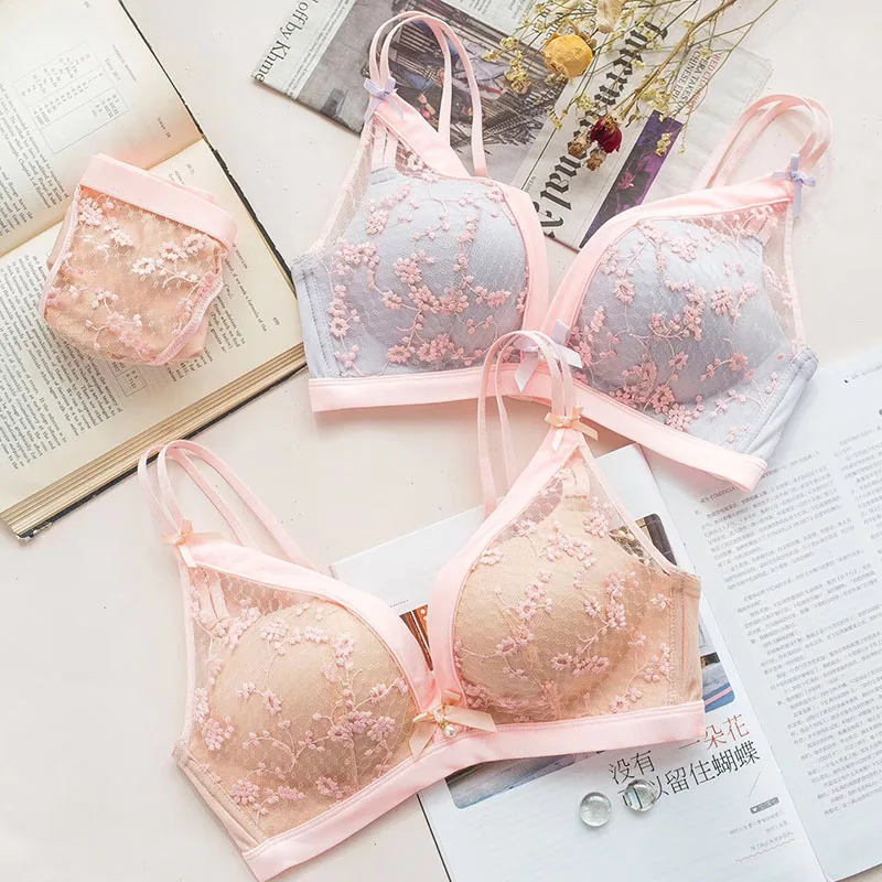 Japanese Fashion Pink Bras And Panty Sets Sexy Lingerie Set Lace