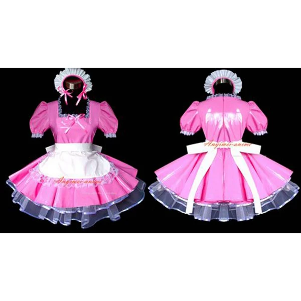 Sexy Sissy Maid Dress Pvc Dress Pink Lockable Uniform Cosplay Costume ...
