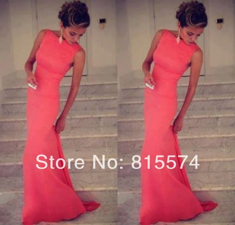 Hot Sale Spandex Best Selling Satin Sheath Formfitting High Neck Coral
