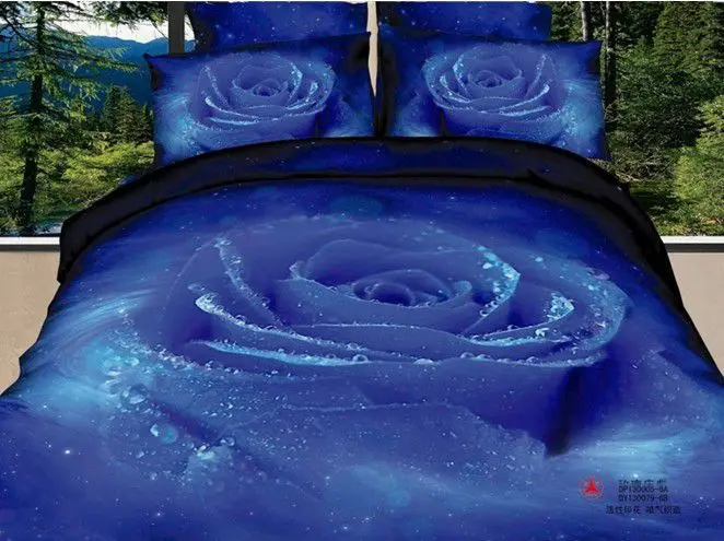 3D Blue Rose Comforter Bedding Set Queen Size 4pc Floral print quilt ...
