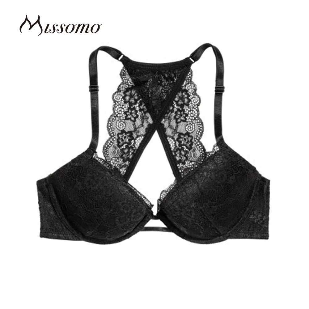 Missomo 2018 New Fashion Women Black Sexy Push Up Lace Cross Back Wire